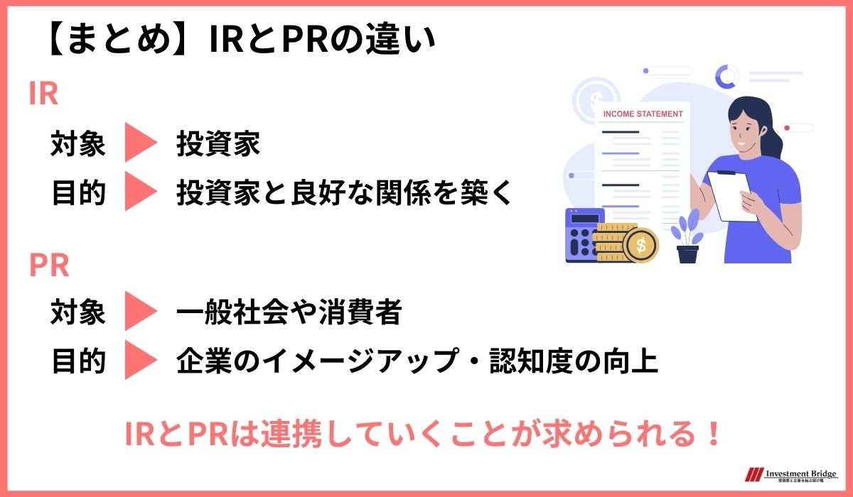 IRとPRの違いとは？IR担当者が知っておくべき基本知識を具体例を交えて解説 | 株式会社インベストメントブリッジ